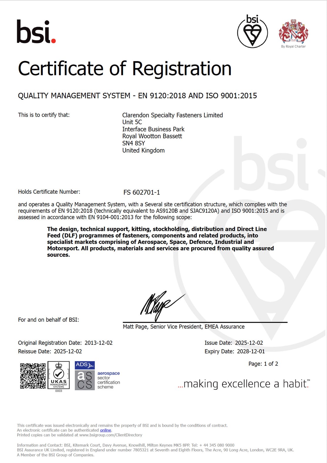 9100 and 9120 Quality Management Approved